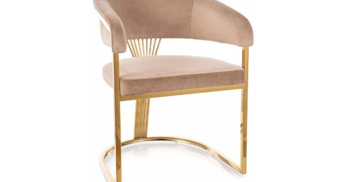 Scaun tapitat CROWN VELVET design rotunjit luxury, catifea beige ...