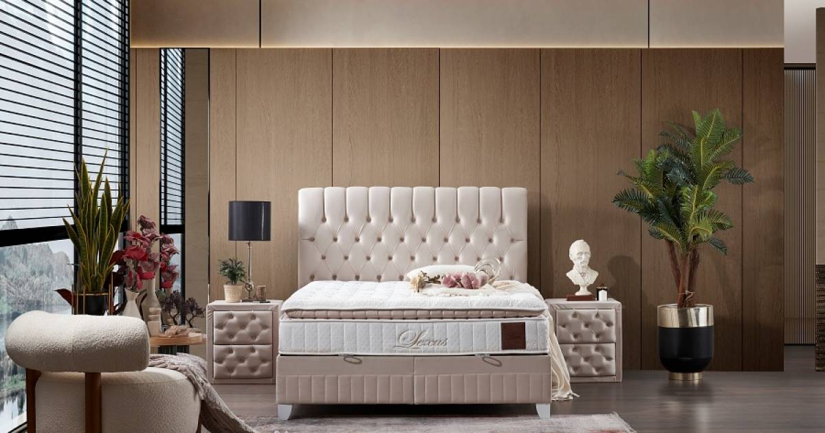 Pat tapitat cu saltea si spatiu pentru depozitare LEXUS (200x200cm ...