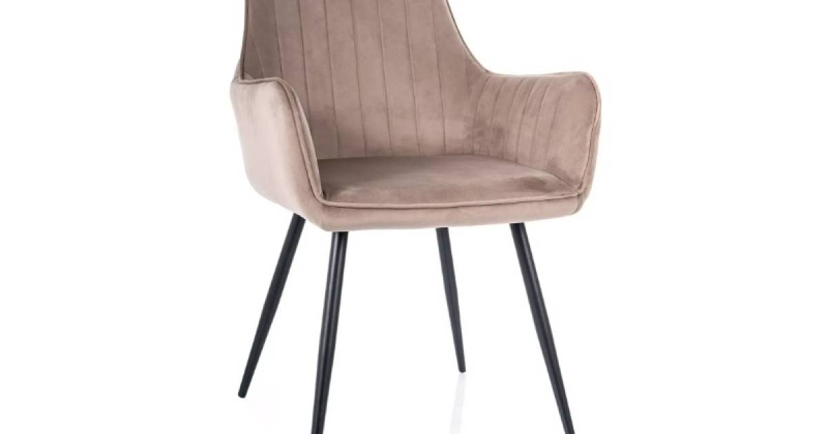 Scaun tapitat APPLE VELVET catifea beige 57x59xH85cm, picioare negre ...