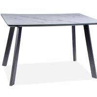 Masa SAMUEL din MDF si sticla cu efect de marmura alba, metal negru ...